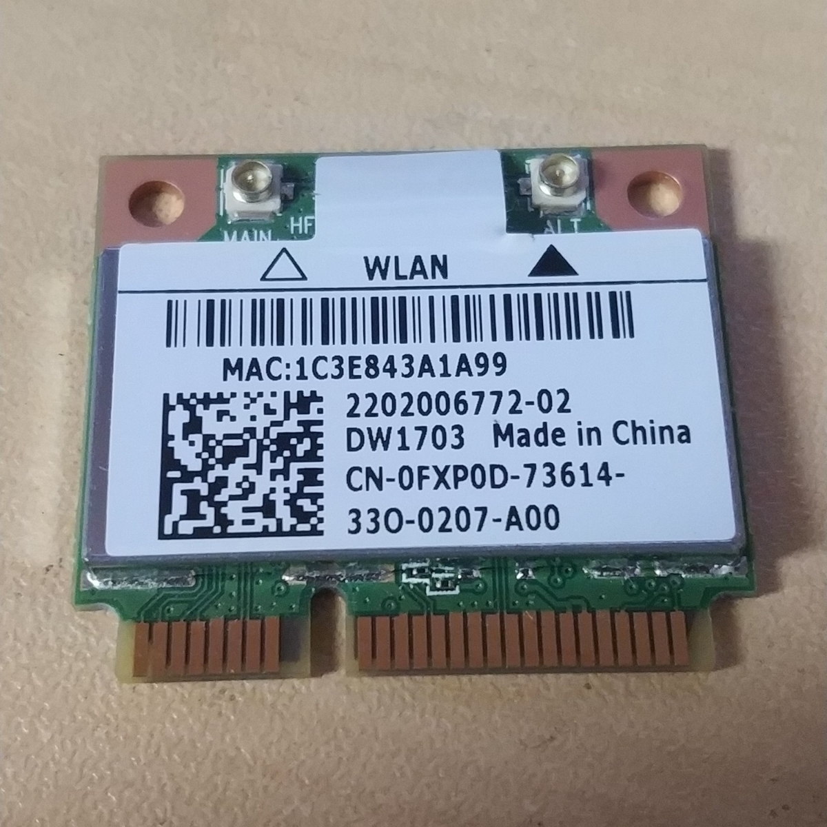 岐阜 即日 DELL 用 WIFI 無線LAN カード Dell Wireless 1703 DW1703 Atheros AR5B225 ...