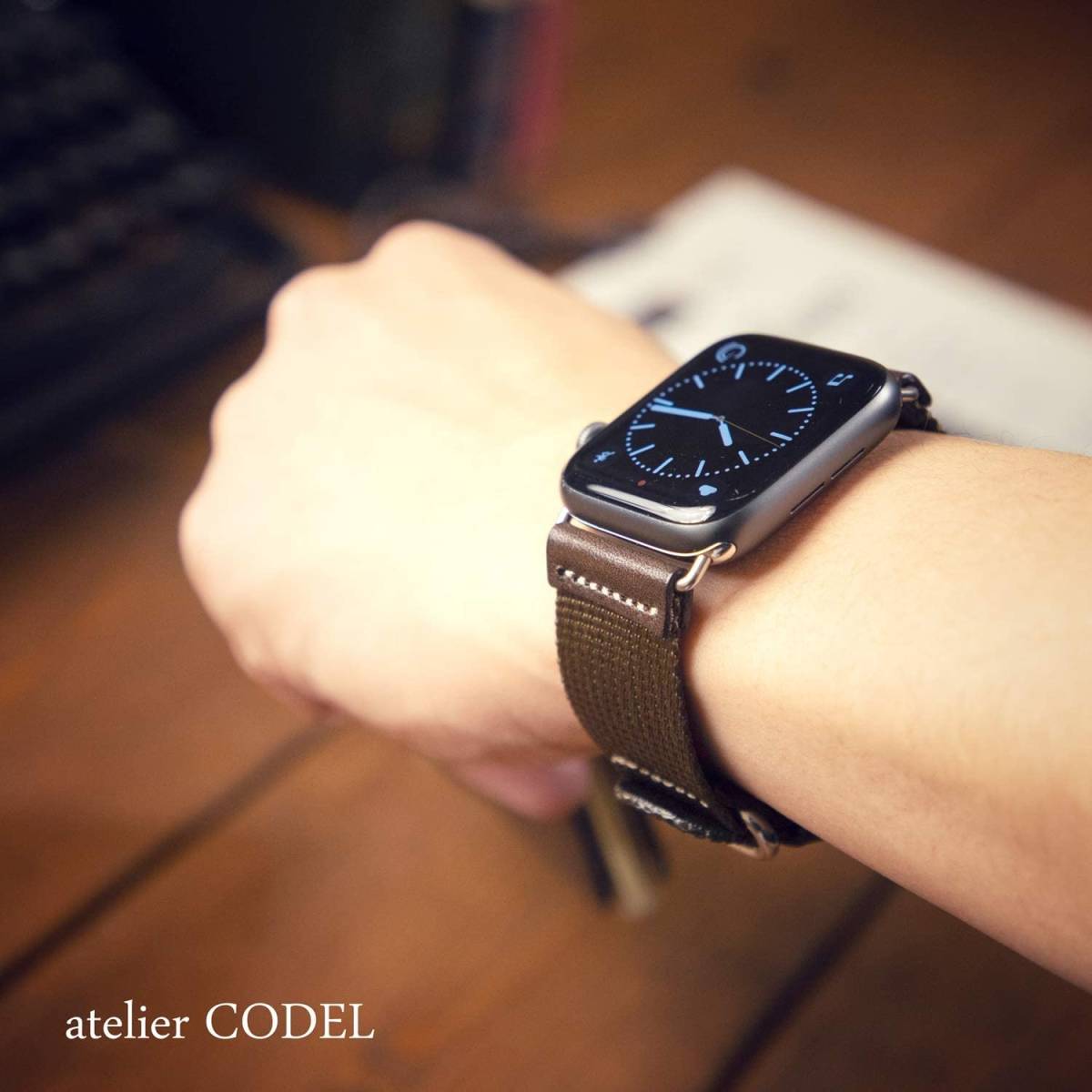atelierCODEL Apple Watch バンド レザー 本革 ナイロン ベルト ミリタリー アップルウォッチ series5/4/3/2/1 対応 42mm/44mm オリーブ ...