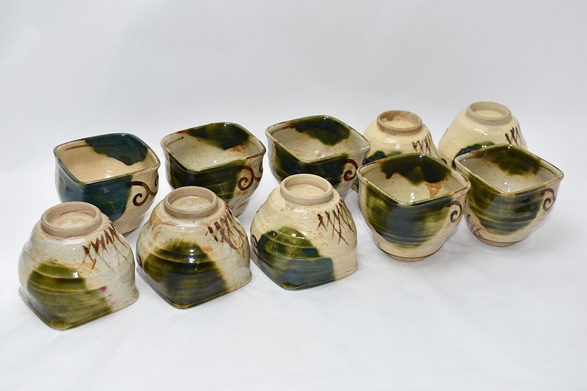iu0104 作助 作 織部 猪口 十客 共箱 瀬戸焼 赤津窯 加藤作助 向付 小鉢 茶器 茶道具 会席 懐石(その他)｜売買された ...