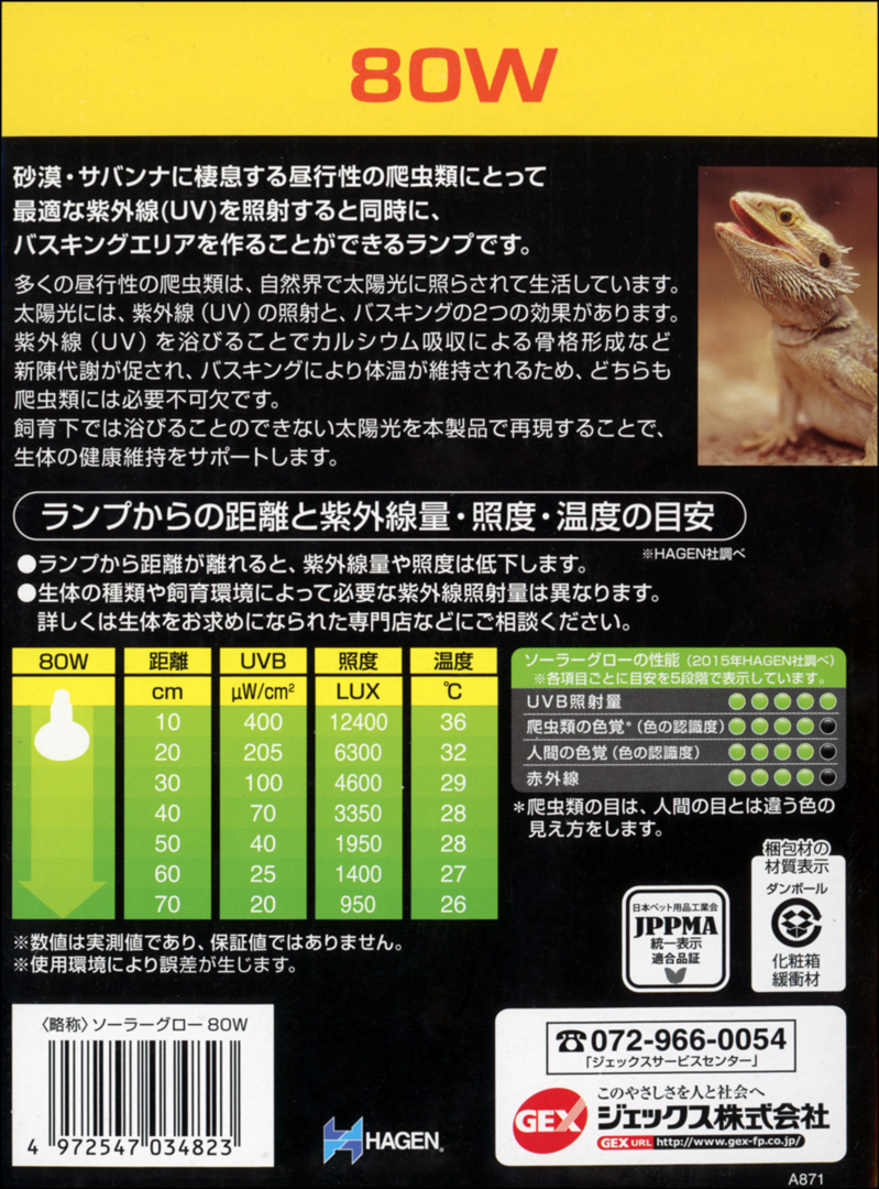ソーラーグローUV80W ジェックス エキゾテラ 爬虫類用バラストレスUVB水銀灯 消費税0円 新品価格 （エキゾテラ GEX EXOTERRA ソーラーグローUV 80W PT2334 ...