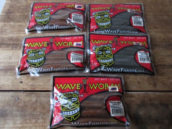 B708 WAVE WORMS Tiki-Bamboo Stick 5インチ まとめて 5袋セット ワーム デッドストック(ソフトルアー ...