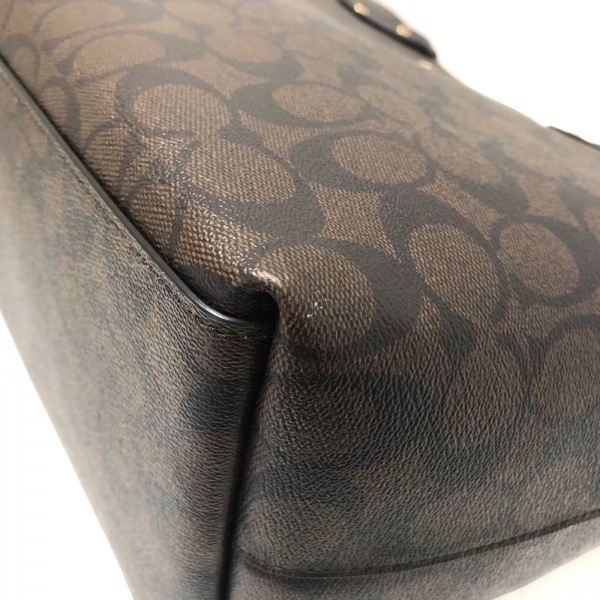 コーチ COACH トートバッグ F76636 シグネチャー タウン トート PVC 塩化ビニール ×レザー ダークブラウン×黒 バッグ ...