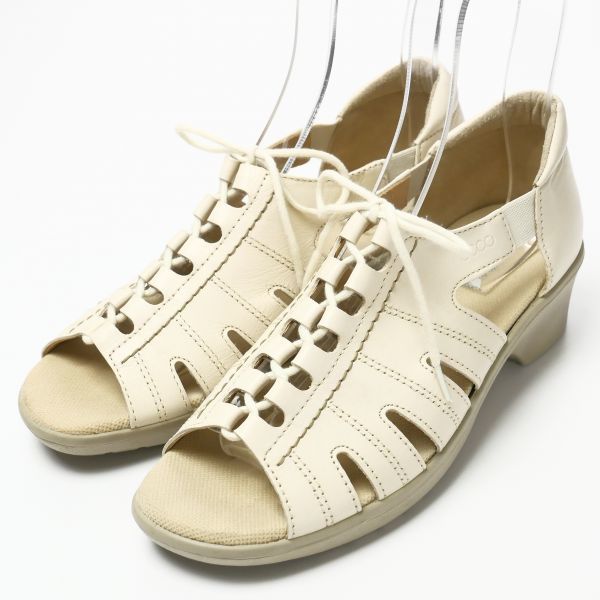 TC6097 エコー/ecco レザーオープントゥ レースアップ コンフォート パンプス/ウォーキングシューズ/革靴 アイボリー系 サイズ24EEE(ウォーキングシューズ)｜売買された ...