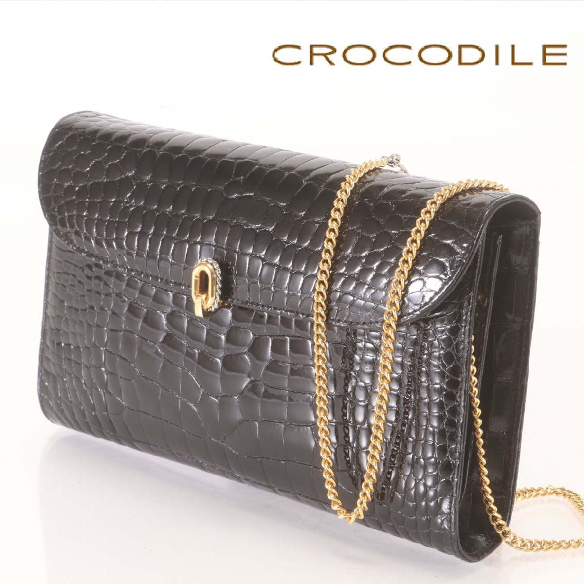 1円 極 リアル シャイニング クロコダイル レザー MOTO レディース 2WAY 斜め掛け チェーン ショルダー バッグ ハンド FF10 ...