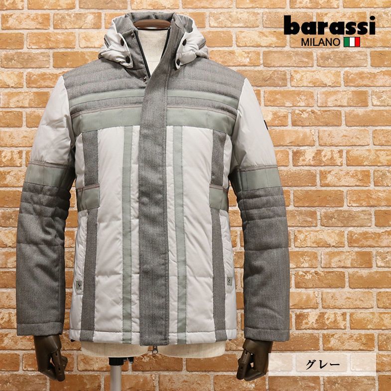 1円/秋冬/barassi MILANO/48 L サイズ/ダウンジャケット 撥水ナイロン＆ポリ切替フード着脱 ハトメ 日本生地 /グレー/by502/(ナイロン)｜売買されたオークション情報 ...