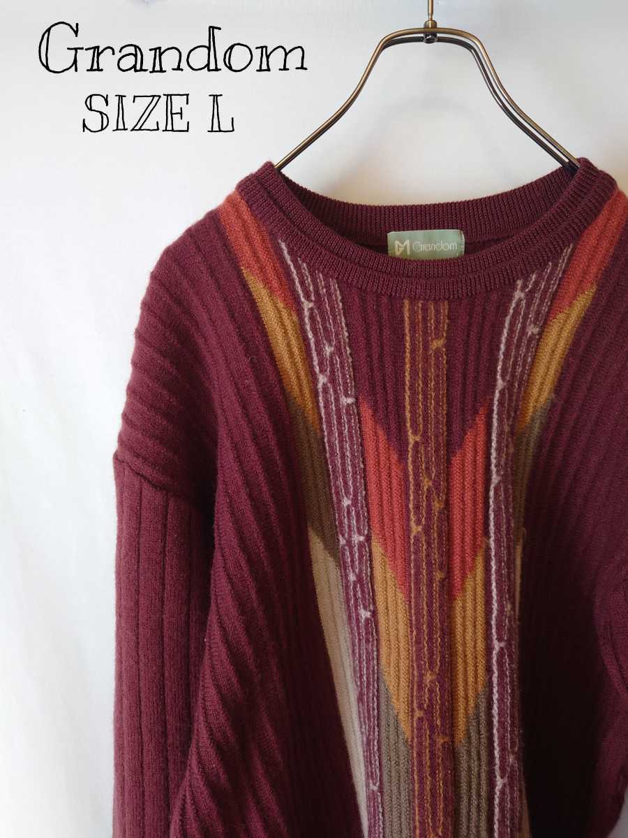 Grandom ニット セーター 長袖 メンズ ワインレッド 古着(Lサイズ)｜売買されたオークション情報、yahooの商品情報をアーカイブ ...