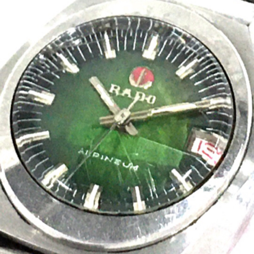 ラドー 腕時計 ALPINEUM ラウンド デイト 緑文字盤 カットガラス 自動巻き メンズ 純正ベルト 稼働 RADO QT013-43 ...