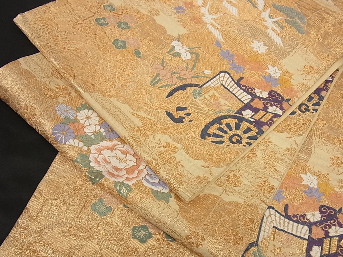 着物屋こころ 六通柄袋帯 唐織 飛鶴御所車花文 金糸 正絹 逸品 ey205(仕立て上がり)｜売買されたオークション情報、yahooの商品情報 ...