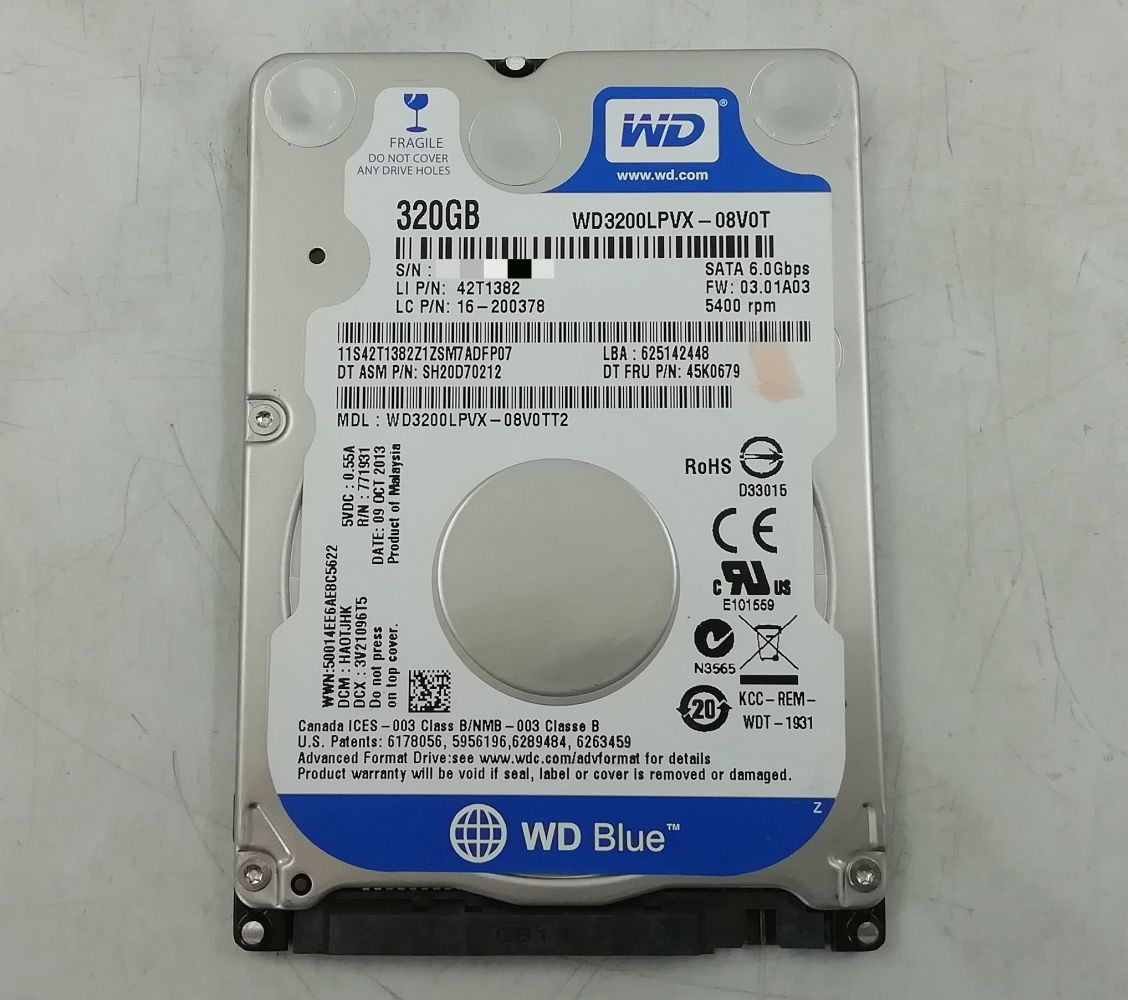 WesternDigital WDC WD3200LPVX-08V0TT2 2.5インチ HDD SATA 320GB 5枚セット 使用時間 ...