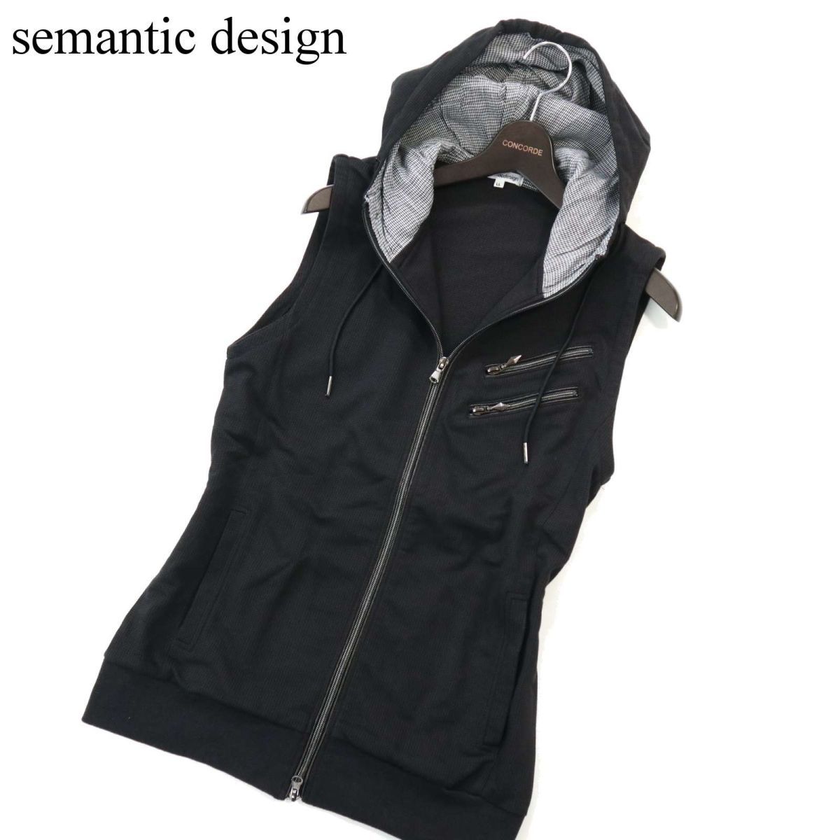 semantic design セマンティック デザイン 春夏 ジップ ベスト ノースリーブ フーディー パーカー Sz.LL メンズ 黒 大きい C2T02851_4#M(XLサイズ以上 ...