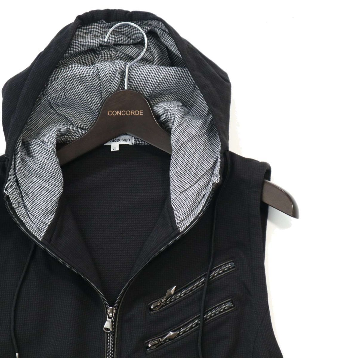 semantic design セマンティック デザイン 春夏 ジップ ベスト ノースリーブ フーディー パーカー Sz.LL メンズ 黒 大きい C2T02851_4#M(XLサイズ以上 ...