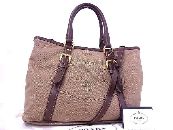 1円 PRADA プラダ BN2832 ジャガード キャンバス×レザー ハンドバッグ トート ショルダー ベージュ系×ブラウン系 a2576TN(ハンドバッグ)｜売買されたオークション情報 ...