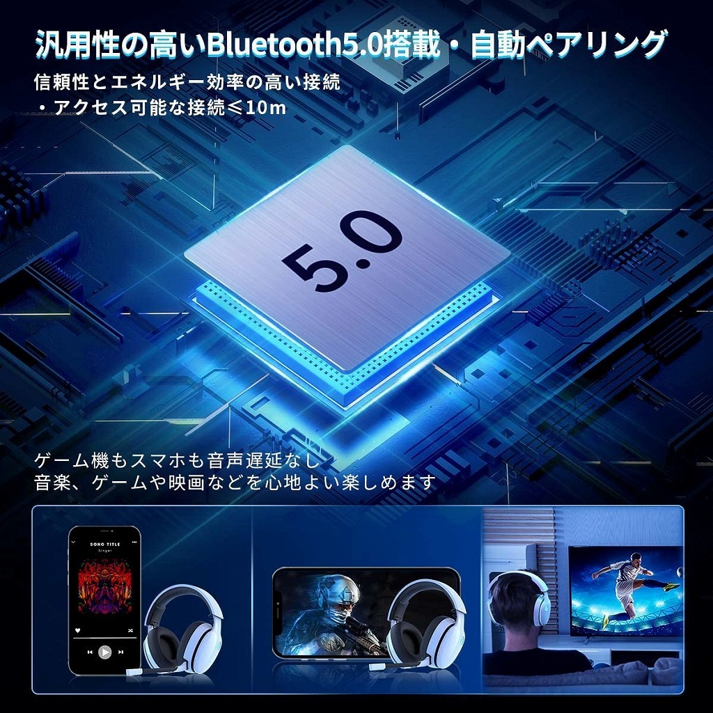 Gtheos Captain 300 ゲーミング ワイヤレス ヘッドセット 2.4GHz Bluetooth v5.0 3.5mm 3Way ...