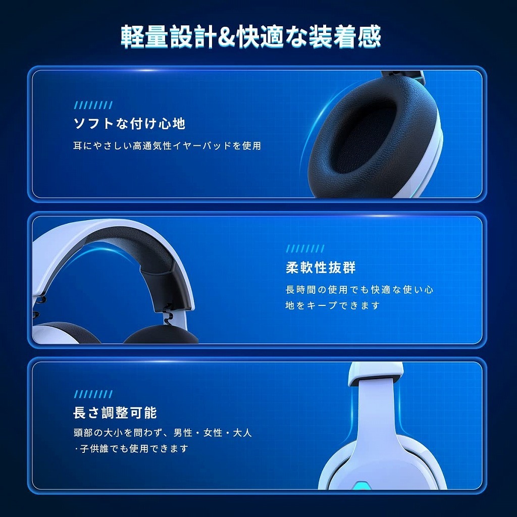 Gtheos Captain 300 ゲーミング ワイヤレス ヘッドセット 2.4GHz Bluetooth v5.0 3.5mm 3Way ...