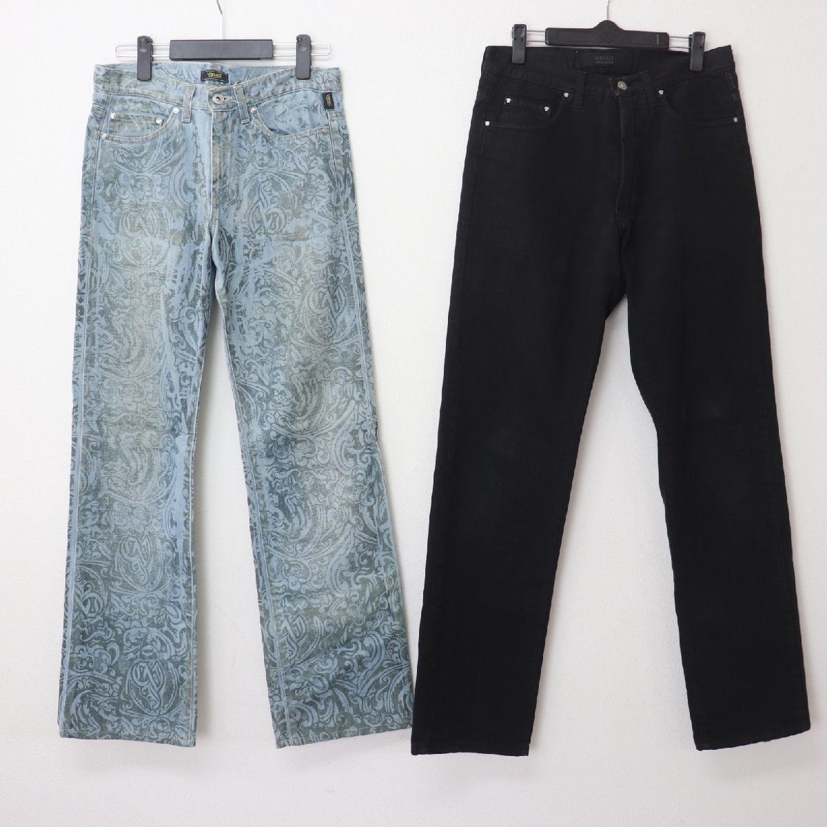 as2658 本物 VERSACE JEANS COUTURE ヴェルサーチ ジーンズ クチュール パンツ ブラック コットン 2点セット ...