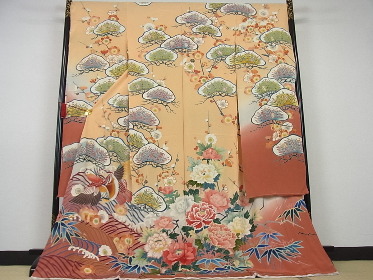 着物屋こころ 極上 京加賀友禅 松本健一 振袖 松竹梅 鴛鴦花文 暈し染め 仮絵羽 正絹 逸品 kk1000(振袖)｜売買されたオークション ...