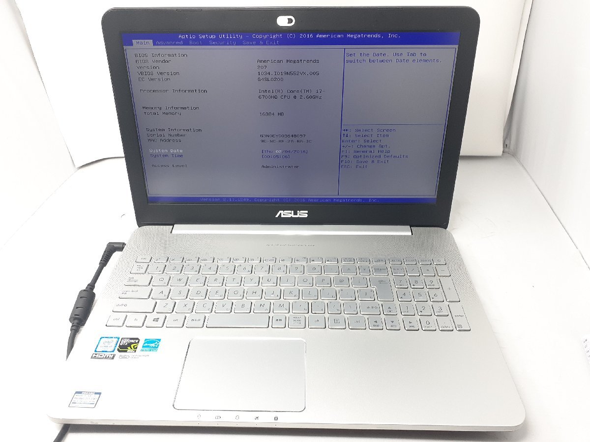 ASUS N552VX Core i7 6700HQ メモリ16GB/SSD256GB ブルーレイ/GTX950M 15.6インチ BIOS起動OK 社外ACアダプタ付 ジャンク 356(15 ...