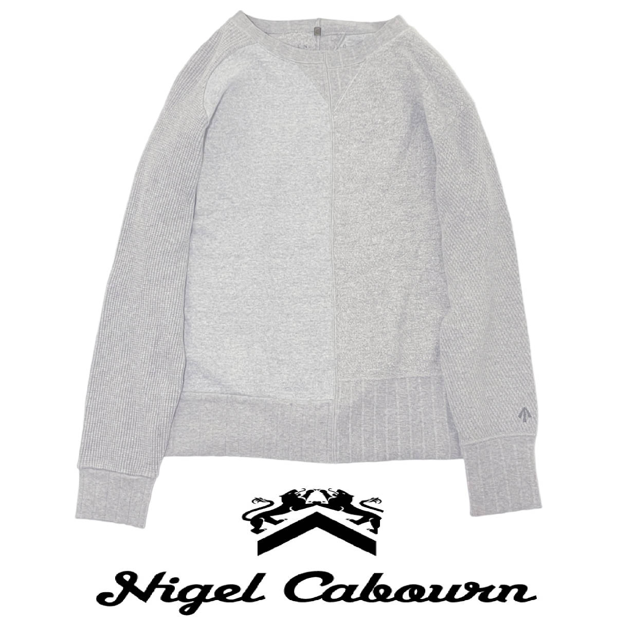 モデル Nigel Cabourn ナイジェルケーボン ARMY CREW JERSEY MIX パッチワークスウェット 46 S グレー(S ...