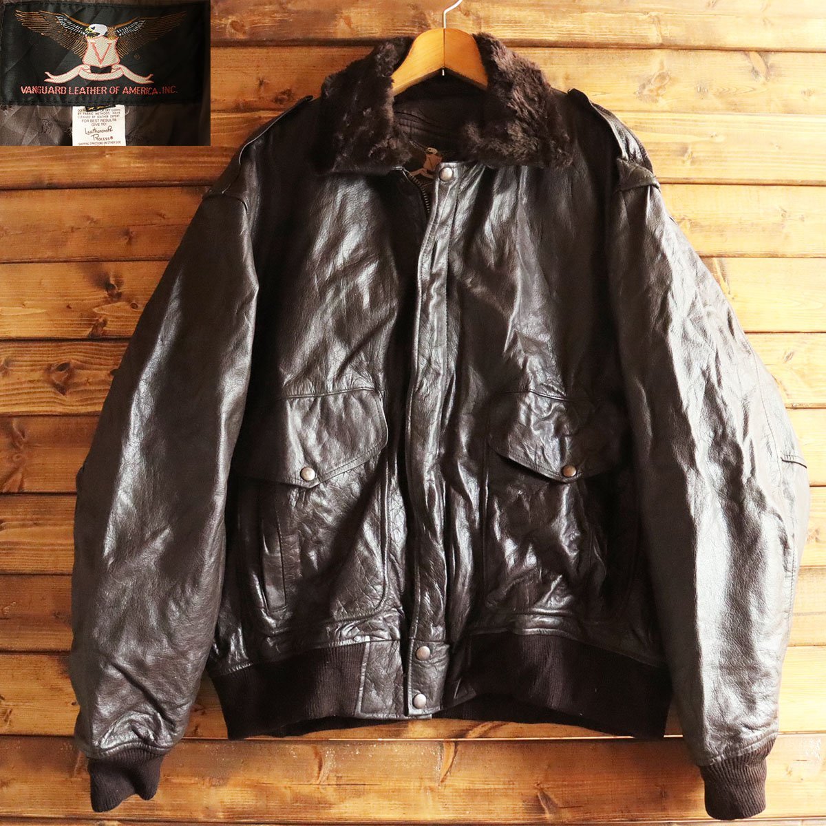 E2/T7.27-5 アメリカ古着 VANGUARD LEATHER OF AMERICA 本革 A-2 レザーフライトジャケット 襟ボア XXL 2XL ビッグサイズ(XLサイズ以上)｜売買 ...