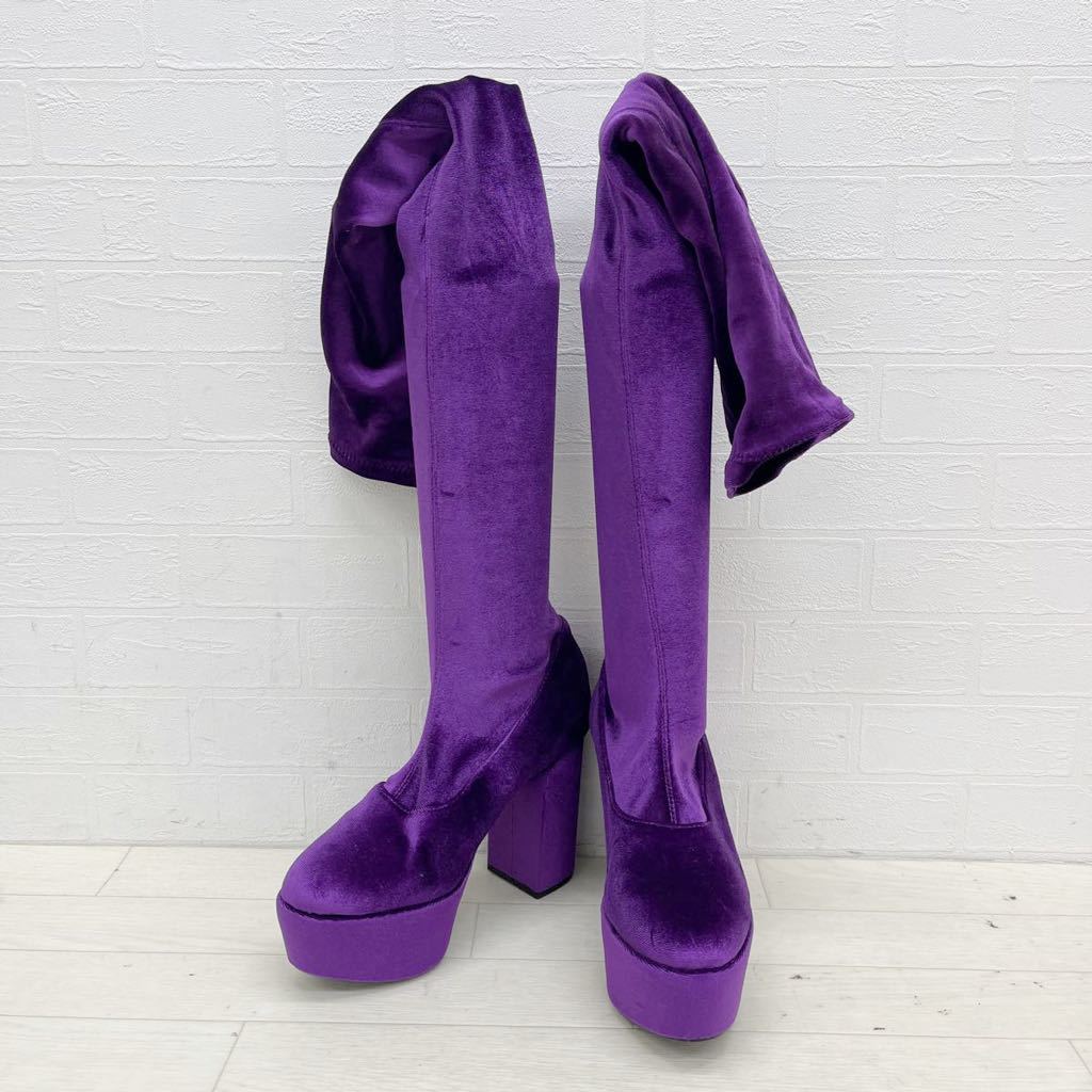 733 G.V.G.V. ジーヴィージーヴィー 靴 シューズ ブーツ ヒール ハイ ロング ニーハイ ベロア 厚底 無地 パープル レディースM(ニーハイブーツ)｜売買されたオークション情報 ...