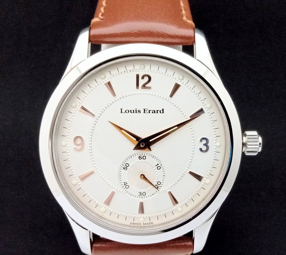 Louis Erard ルイ エラール 47200 手巻き ベルト非純正 スモールセコンド メンズ 腕時計 アナログ ブラウン レザーベルト ...