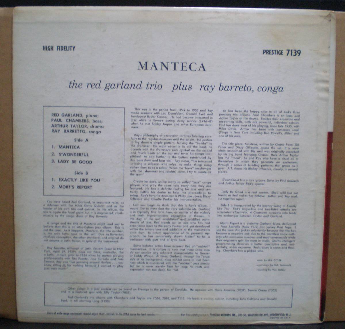 US-mono RVG刻印 PRESTIGE PRLP7139 RED GARLAND TRIO / MANTECA Plus Ray ...