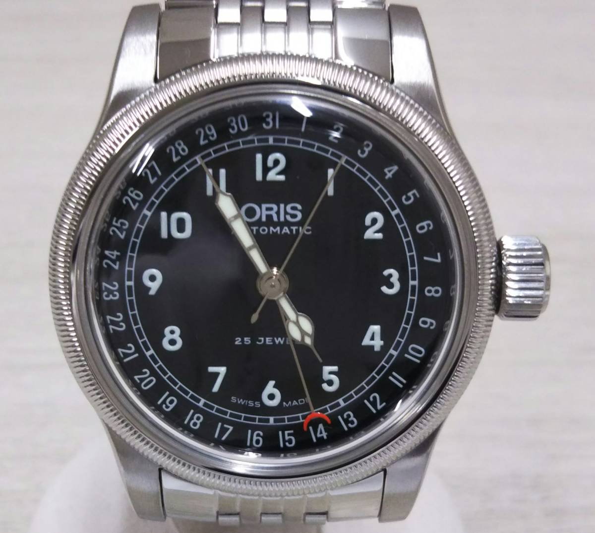 22年11月OH済 仕上 オリス 7543 ビッグクラウン ポインターデイト 自動巻 黒文字盤 アナログ 本体のみ 稼働品 ORIS Big ...