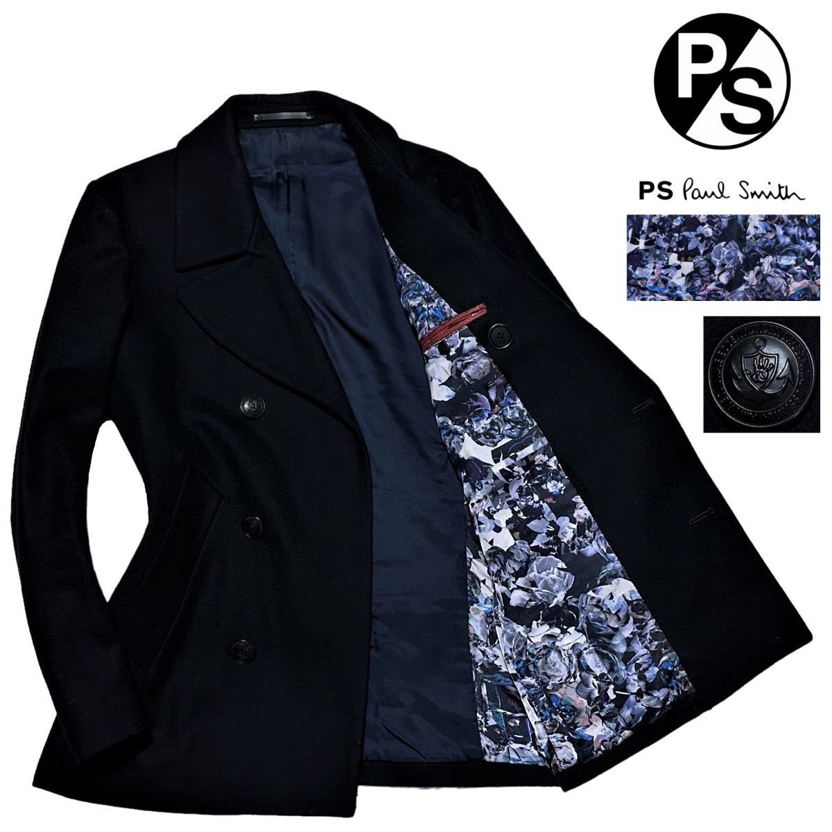 極 定価6.3万 ポールスミス 総裏 裏地 フラワー 花柄 メタルボタン カシミヤ混 ウール Pコート L 紺 ジャケット ピーコート Paul Smith(Lサイズ)｜売買されたオークション ...
