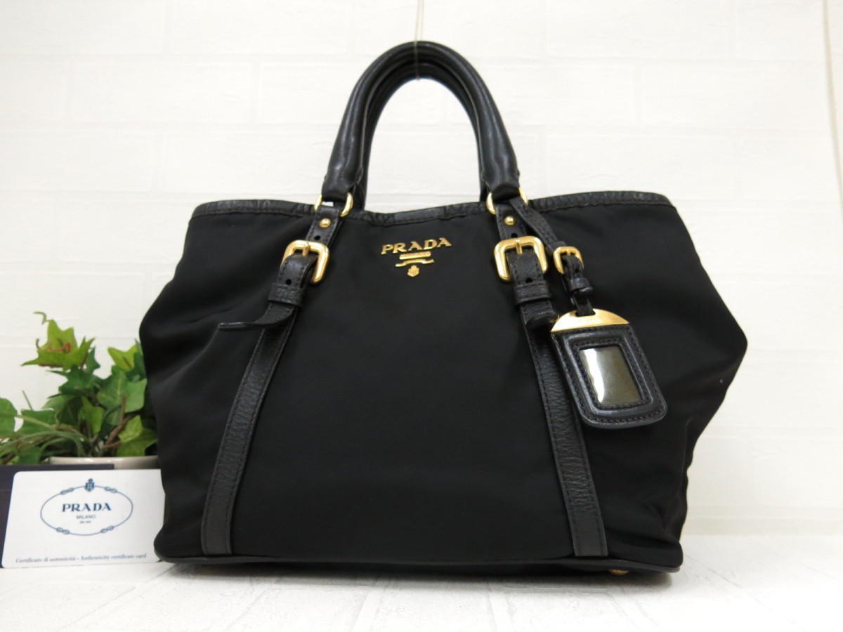 PRADA プラダ ナイロン カーフ レザー 本革 トート ハンド バッグ ブラック G金具 超 腕掛け B5 収納 書類 N5213(トートバッグ)｜売買されたオークション情報、yahooの ...