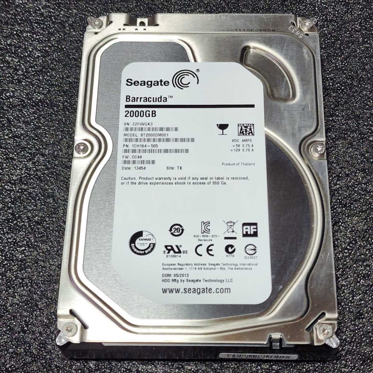 SEAGATE BARRACUDA ST2000DM001-1CH164 2000GB/2TB 3.5インチ内蔵HDD 2013年製 ...