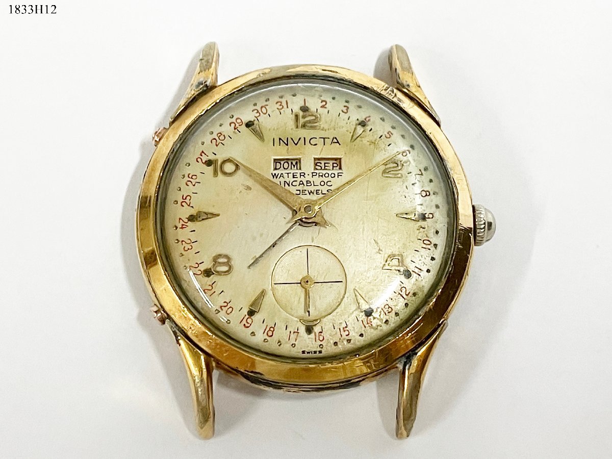 稼働品 INVICTA インビクタ INCABLOC 21石 手巻き スモセコ デイデイト ゴールド 腕時計 本体のみ 現状品 1833H12 ...