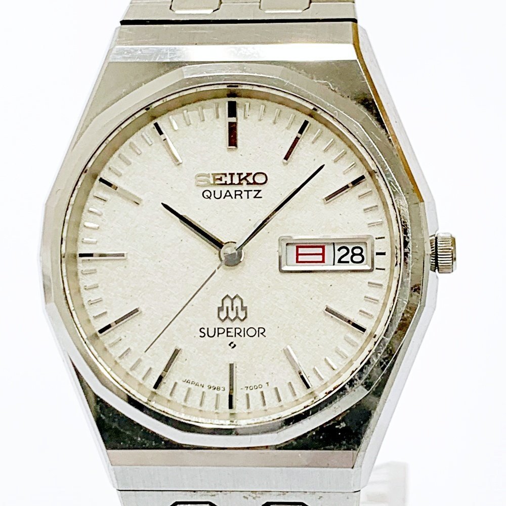 1円スタート ヴィンテージ SEIKO セイコー 9983-7000 スーペリア SS シルバー文字盤 クオーツ メンズ腕時計 158956 ...