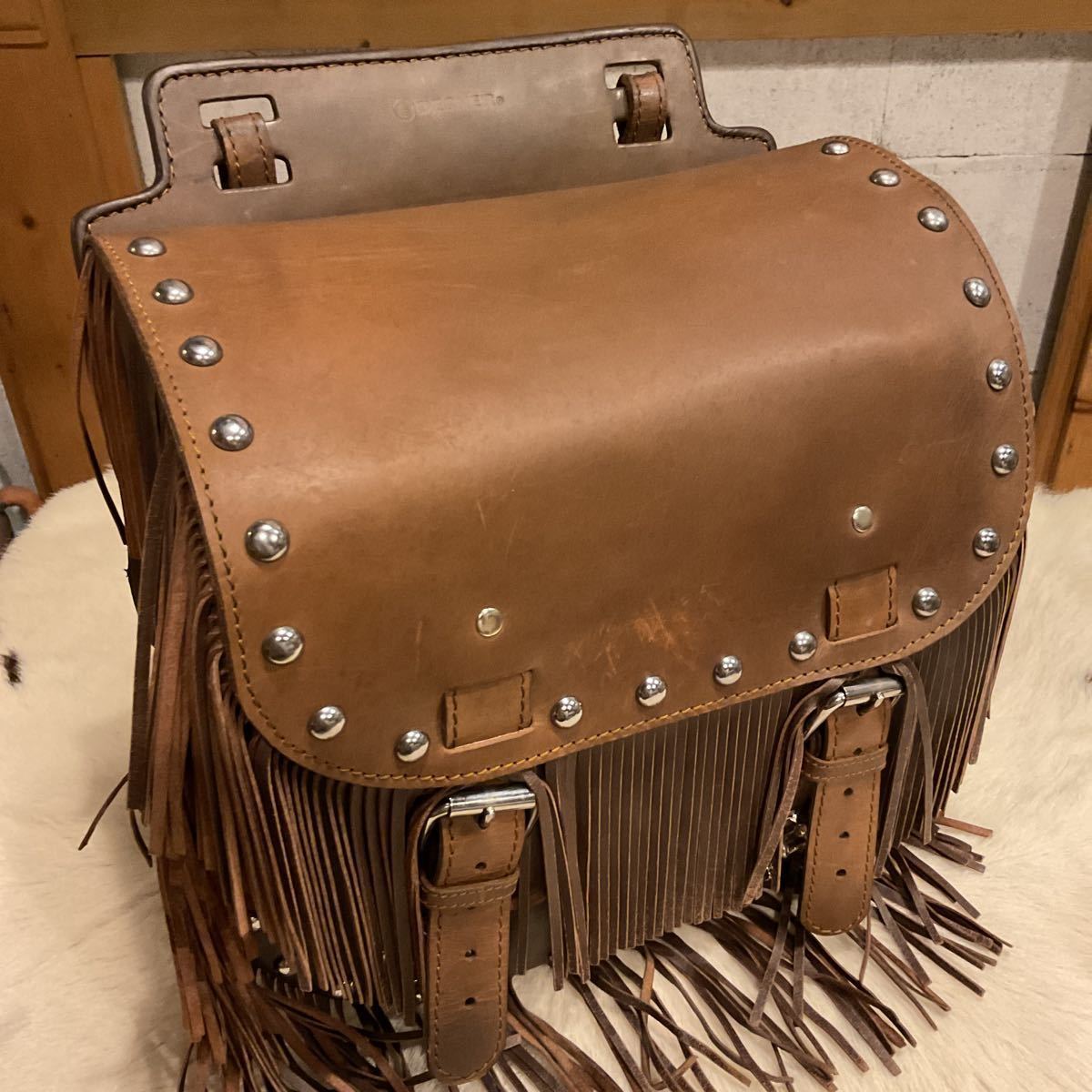 サドルバッグ ハーレー サイドバック デグナー DEGNER ツーリングバッグ ショベル ソフテイル 本革 ハンドメイド ブラウン フリンジ ...