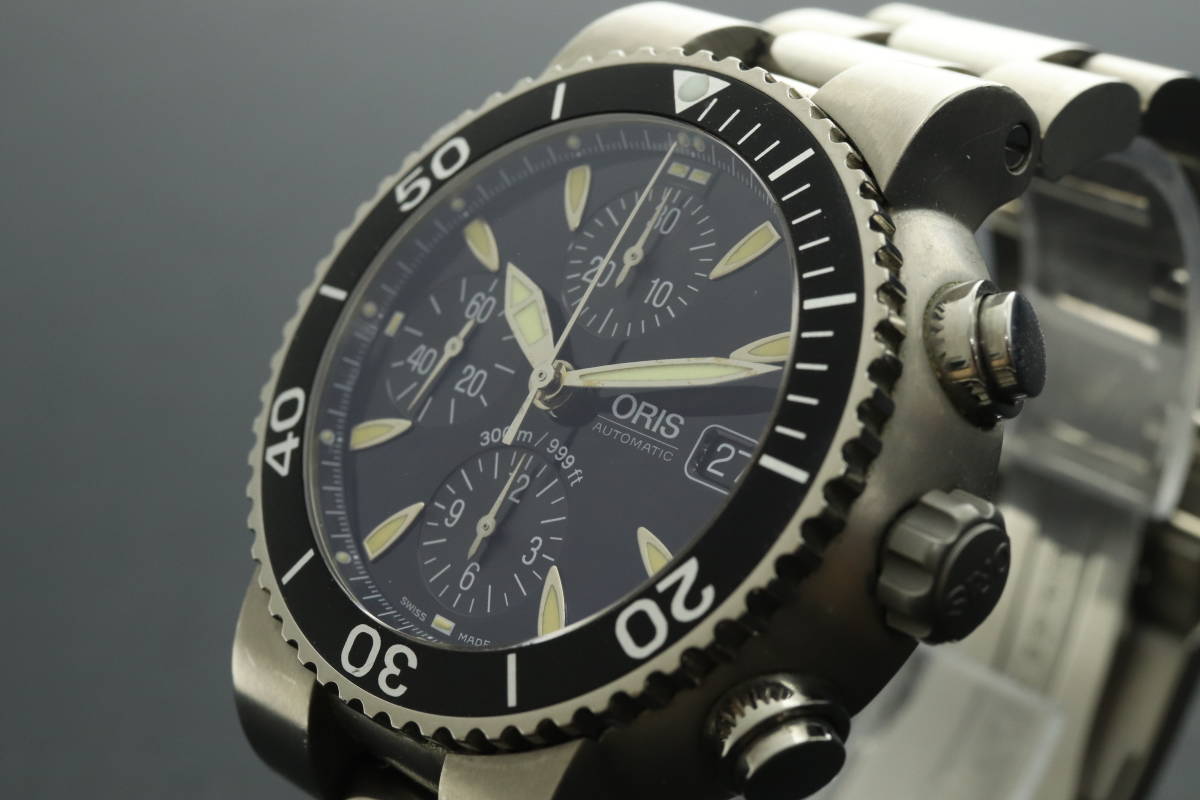 VMPD5-52-1 ORIS オリス 腕時計 7542 ダイバーズ クロノグラフ デイト 裏スケ 自動巻き 約143g メンズ シルバー ...