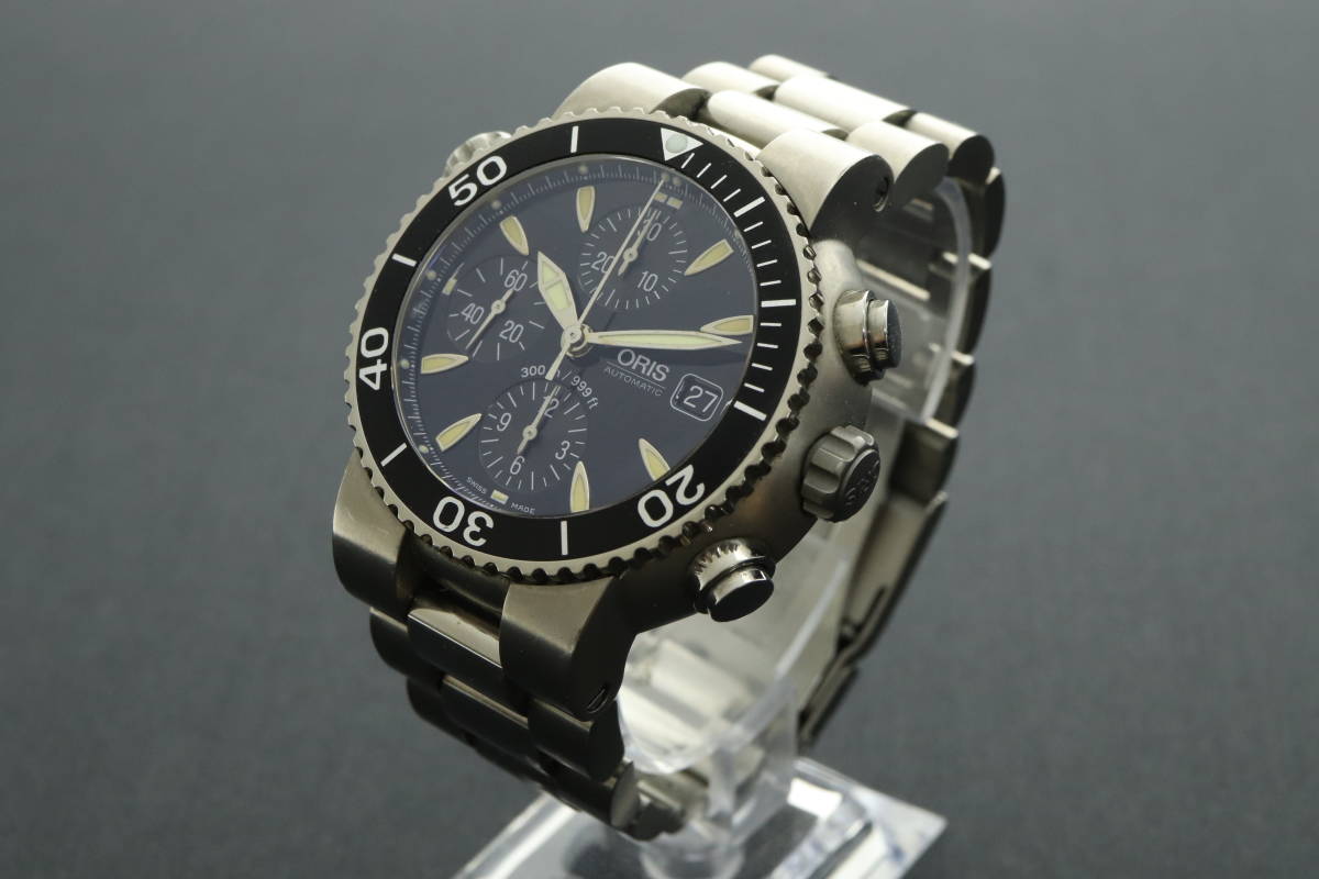 VMPD5-52-1 ORIS オリス 腕時計 7542 ダイバーズ クロノグラフ デイト 裏スケ 自動巻き 約143g メンズ シルバー ...