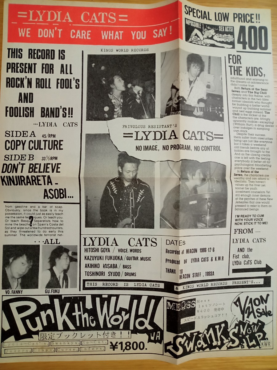 LYDIA CATS / レディアキャッツ ソノシート KINGS WORLD RECORDS(インディーズ)｜売買されたオークション情報 ...