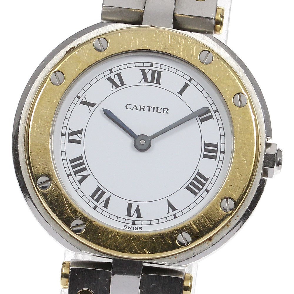 ジャンク ベルト訳あり 内箱 保証書付き CARTIER カルティエ サントスラウンドSM YGコンビ クォーツ レディース_666727 ...