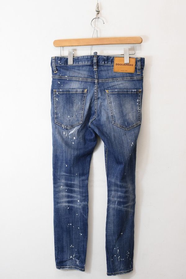 2435 DSQUARED2 ディースクエアード メンズ ダメージ加工 デニム ジーンズ ボトムス ペイント スリム ボタンフライ 5ポケット ブルー 42(W31～)｜売買されたオークション ...