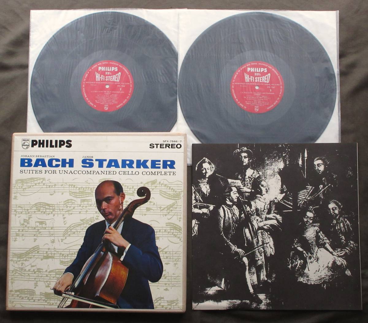 LP2枚組BOX 日PHILIPS シュタルケル バッハ：無伴奏チェロ組曲 全6曲 溝有り盤/インナー付き/1970年/SFX-7566 7 ...