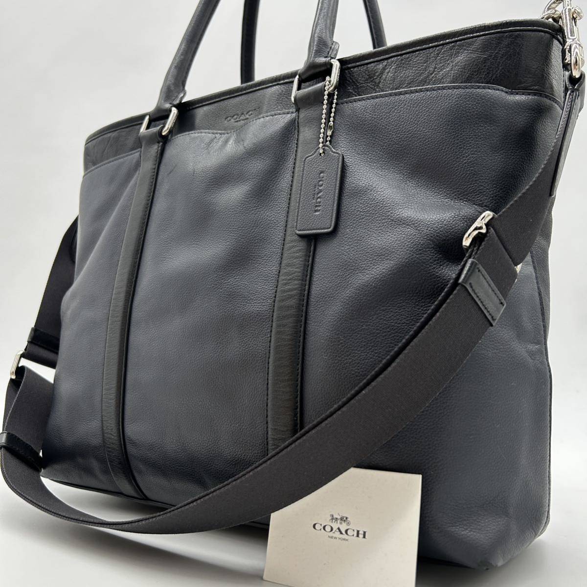 1円〜 極 コーチ COACH 2way トートバッグ ビジネス レザー 本革 A4収納 書類鞄 54758 ネイビー×ブラック 紺 黒 メンズ 斜め掛け(トートバッグ)｜売買された ...
