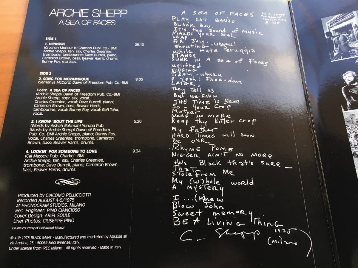 Archie Shepp A SEA OF FACES LP 180g Gatefold with Charles Greenlee Dave ...