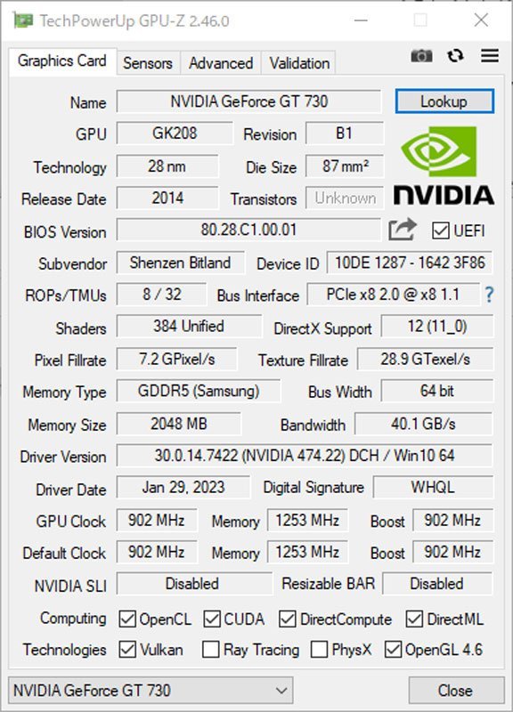 グラフィックカード Vista Win11 LINUX Shenzen Bitland GeForce GT 730 GDDR5 2GB ...