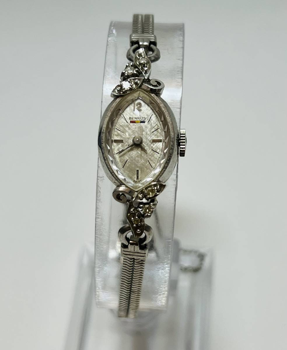 動作未確認 BENRUS ベンラス 14K GOLD 手巻き レディース ウォッチ 女性用 腕時計 アンティーク アナログ シルバーカラー ...