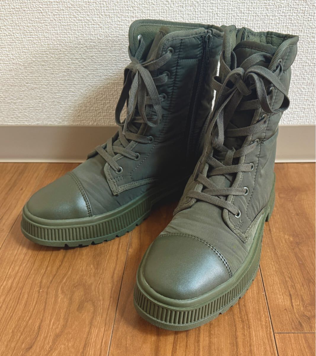 2度使用 UNIQLO パデッドレースアップブーツ ユニクロc 56 olive オリーブ ショートブーツ カジュアル ミリタリー(24 ...