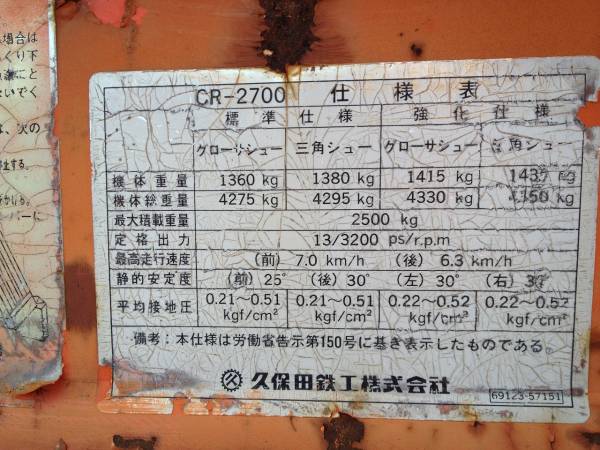 クボタ クローラーダンプ CR-2700 不整地運搬車(建設機械、重機)｜売買されたオークション情報、yahooの商品情報をアーカイブ公開 ...