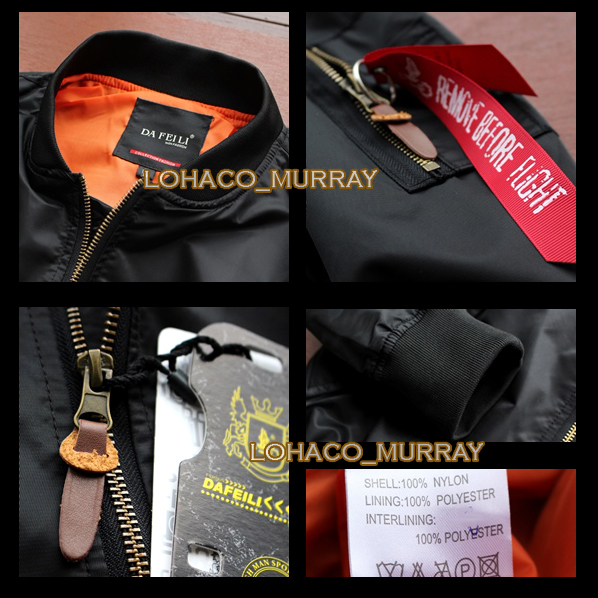 Da FEILI 黒XL メンズ 秋 MA1フライト ジャケット BLACK×オレンジ ナイロン 薄手 軽量ボンバー ジャンパー ブルゾン 他 ...