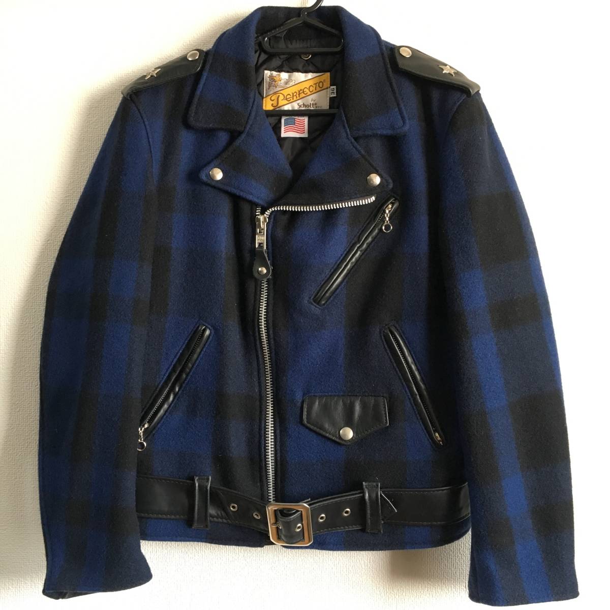 Schott 同様 ショット Dee Dee Ramone 着用色違い チェック ウール ワンスターライダース ラモーン Ramones ラモーンズ 613 UST 36(ライダースジャケット ...