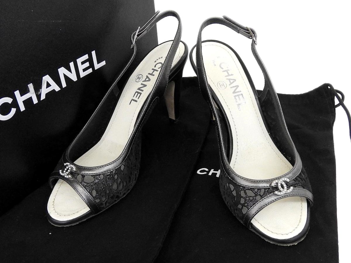 CHANEL シャネル レディース ココマーク アンクルストラップ付 ハイヒールサンダル メッシュ 黒 ブラック サイズ36 23cm 20180424(23.0cm)｜売買されたオークション ...