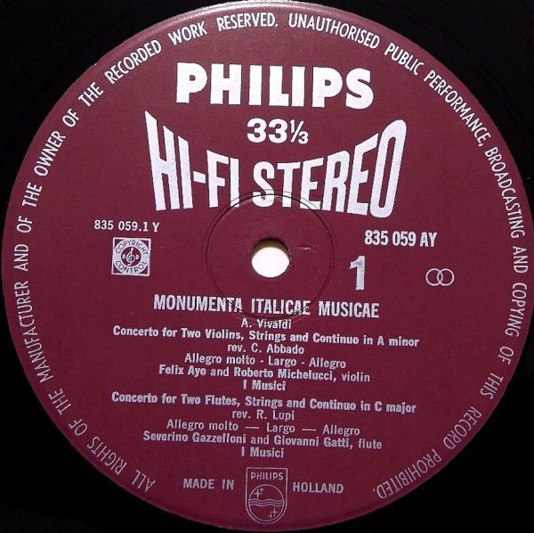 オランダPHILIPS 835 059 AY HI-FI STEREO ヴィヴァルディ 協奏曲集 アーヨ イ ムジチ Vivaldi I MUSICI AYO(協奏曲)｜売買されたオークション ...