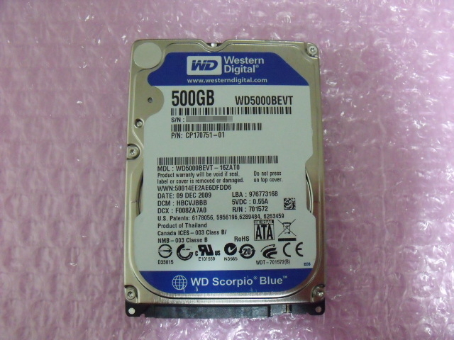 WESTERN DIGITAL WD5000BEVT-16ZAT0 500GB 5400rpm 8M 送料360円 2(500GB～)｜売買さ ...